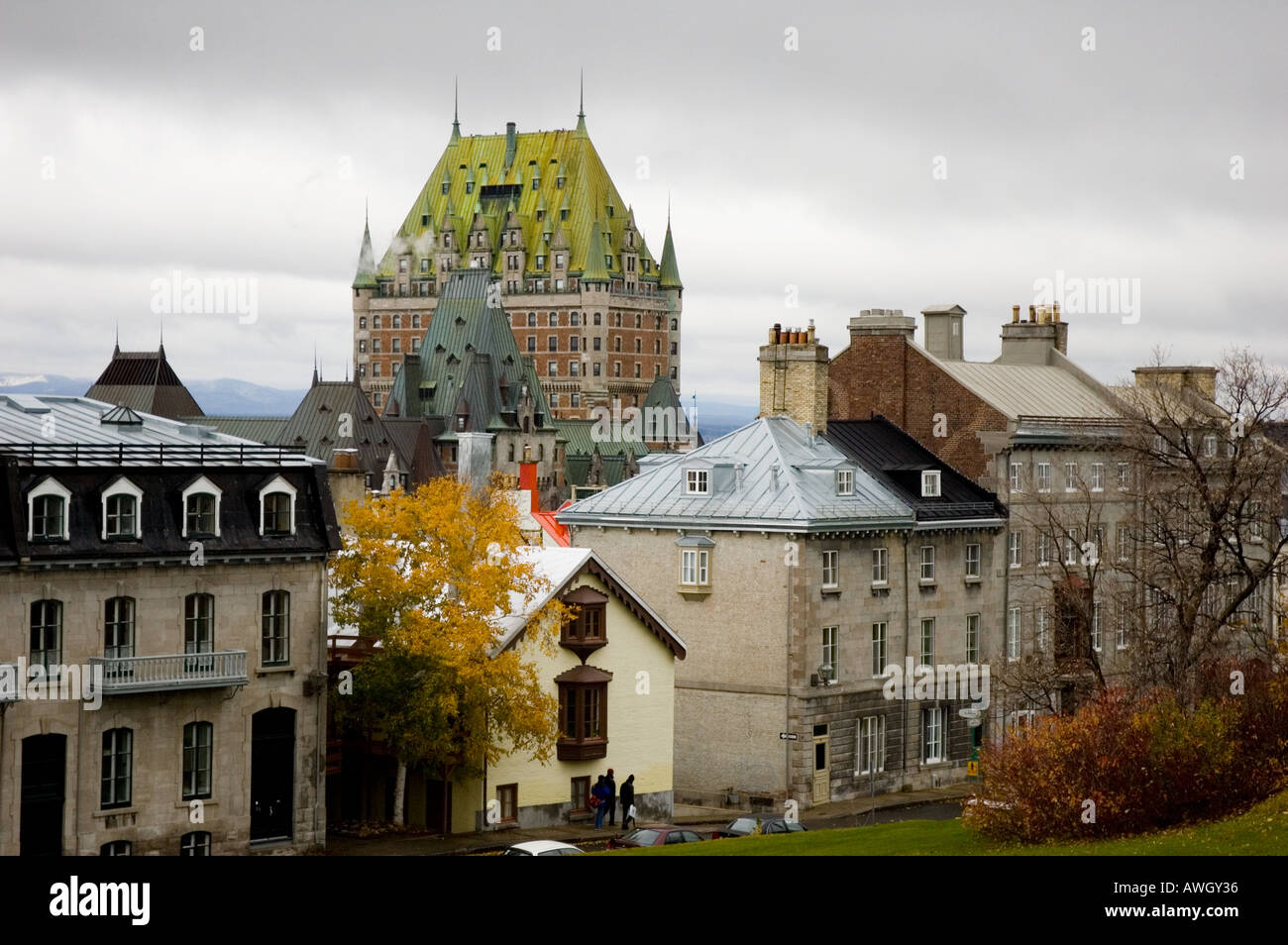 Chateau Frontenac with colonial houses in Quebec City taken from the ...