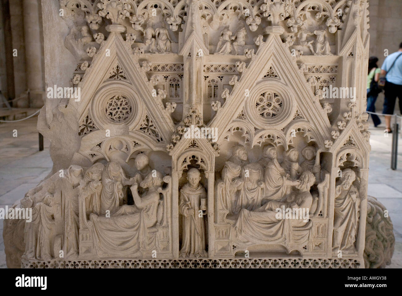 The interior of the monastery at Alcobaca Portugal showing a detail on ...