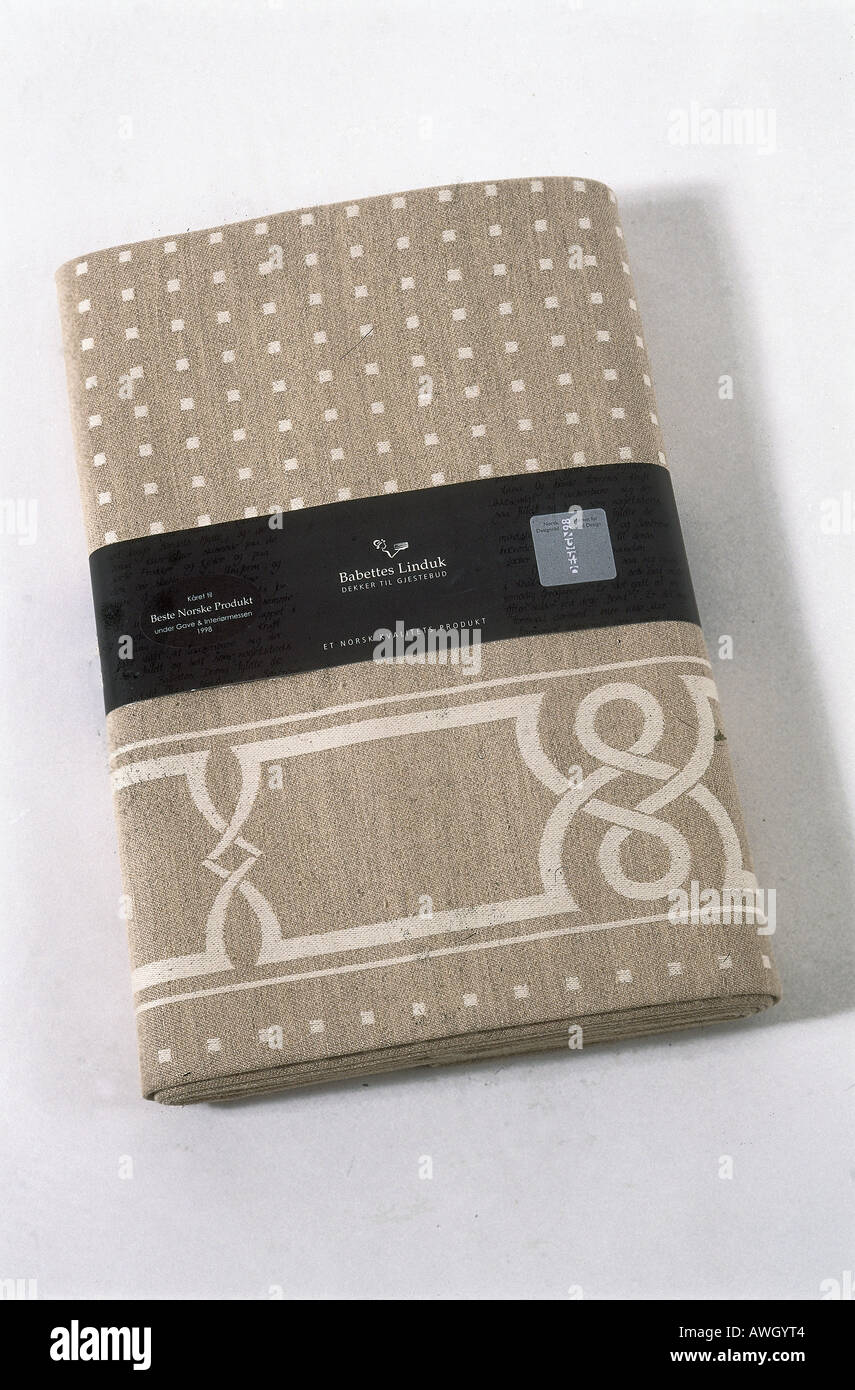 Packaged and folded linen tablecloth decorated with traditional pattern ...