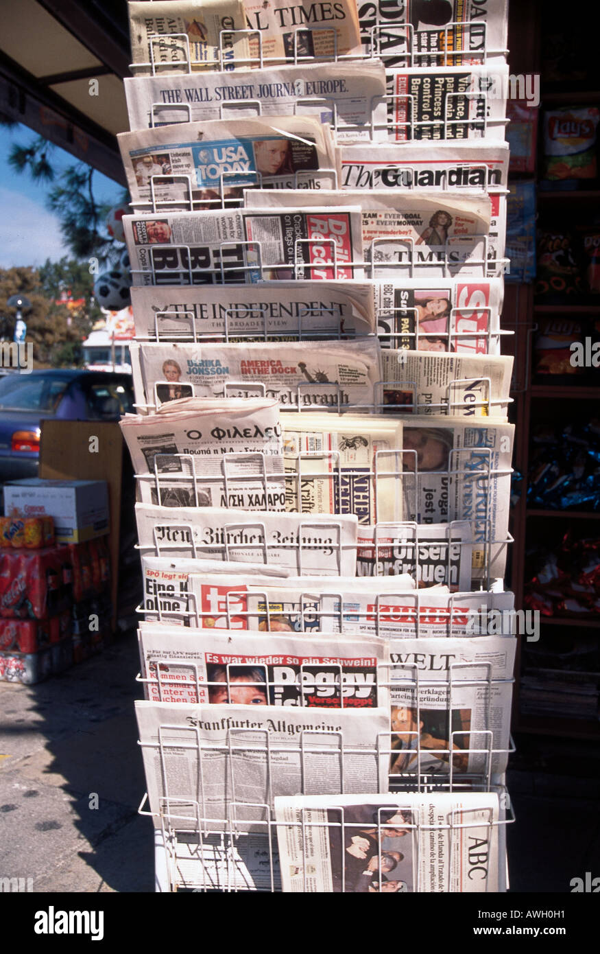 Greece, Athens, selection of newspapers on rack Stock Photo - Alamy