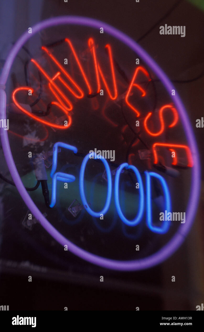 neon chinese food take out sign in restaurant window Stock Photo - Alamy