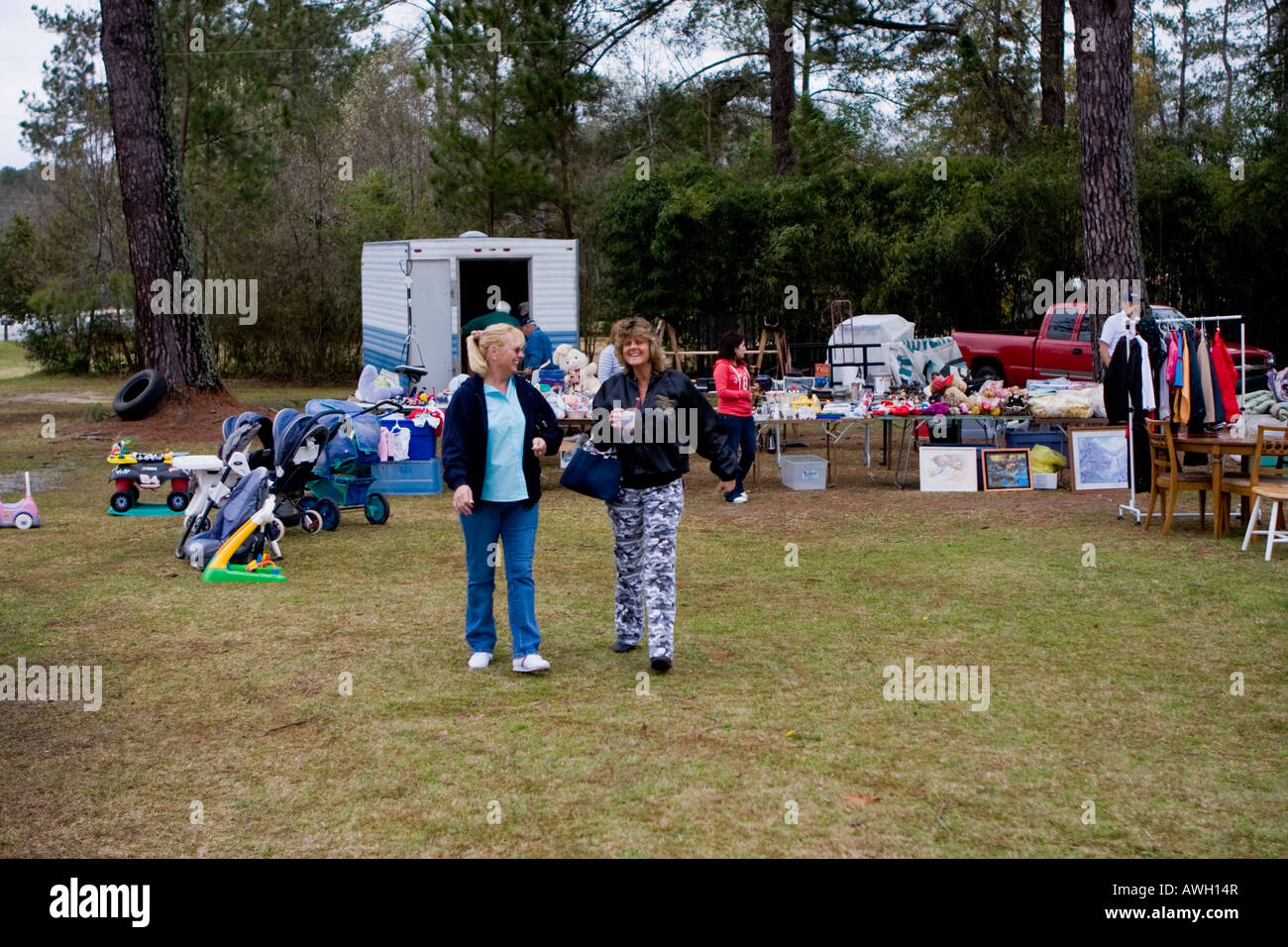 Female Friends at a Yard Sale Stock Photo - Alamy
