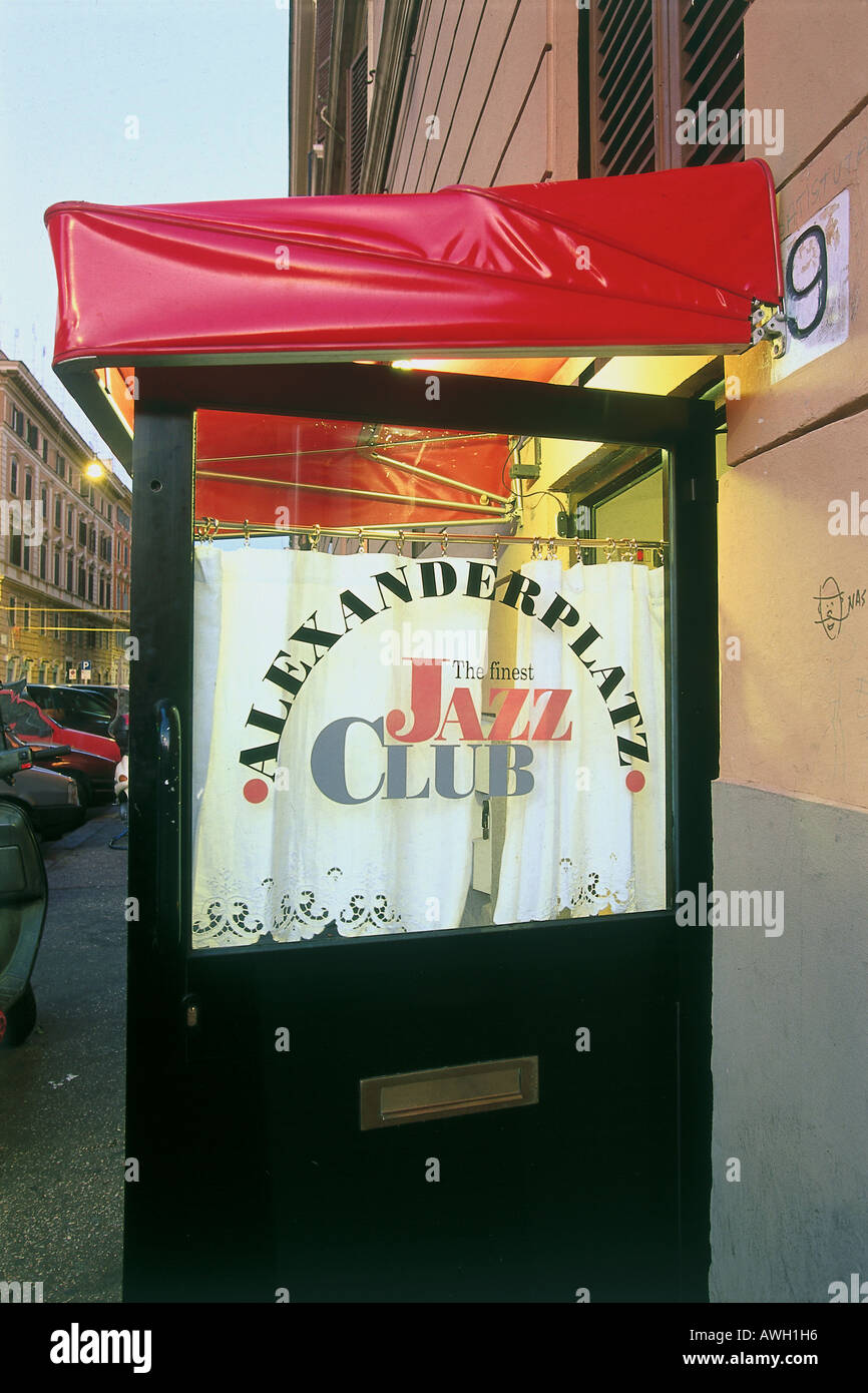 Rome, Alexanderplatz, jazz club name on glass section of door Stock ...