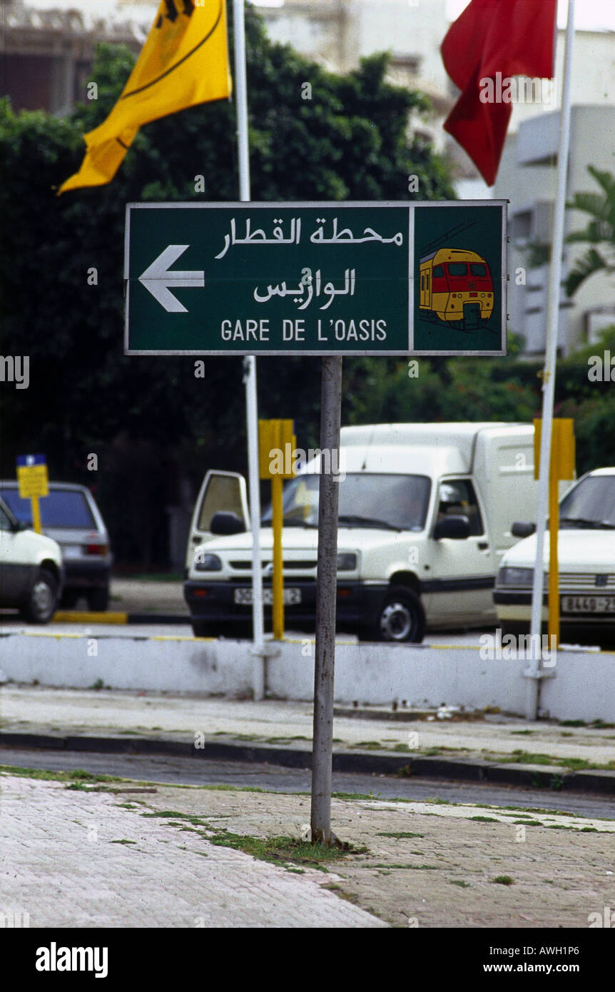 Morocco, sign indicating bus station Stock Photo - Alamy
