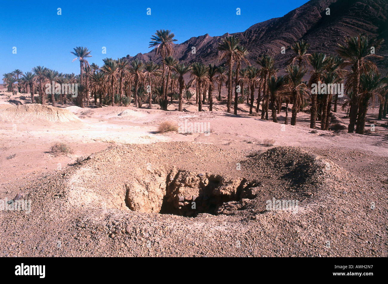 Morocco, tops of shafts sunk to dig and maintain khettara (underground ...