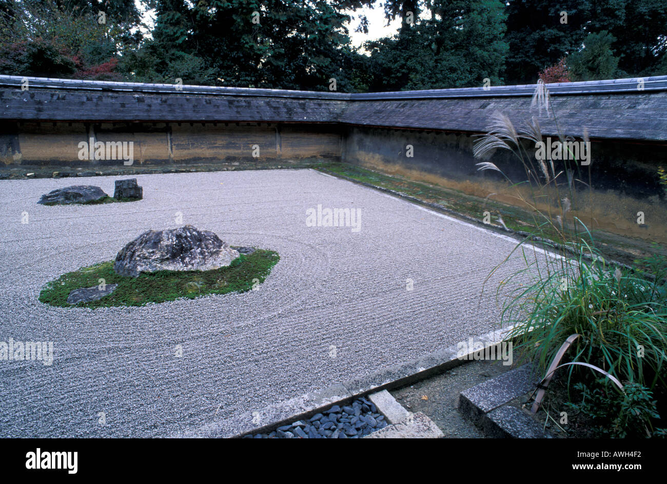 Zen garden of the Ryoan ji Temple of the Peaceful Dragon Kyoto Japan ...