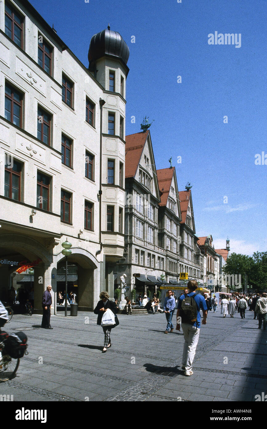 Germany, Bavaria, Munich, Marienplatz, Neuhauser Straße, 19th-century ...