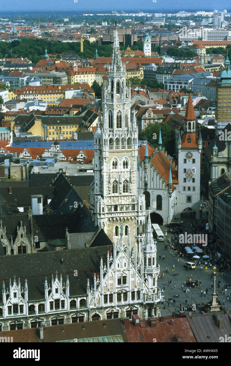 Germany, Bavaria, Munich, overlooking city with Neues Rathaus in ...