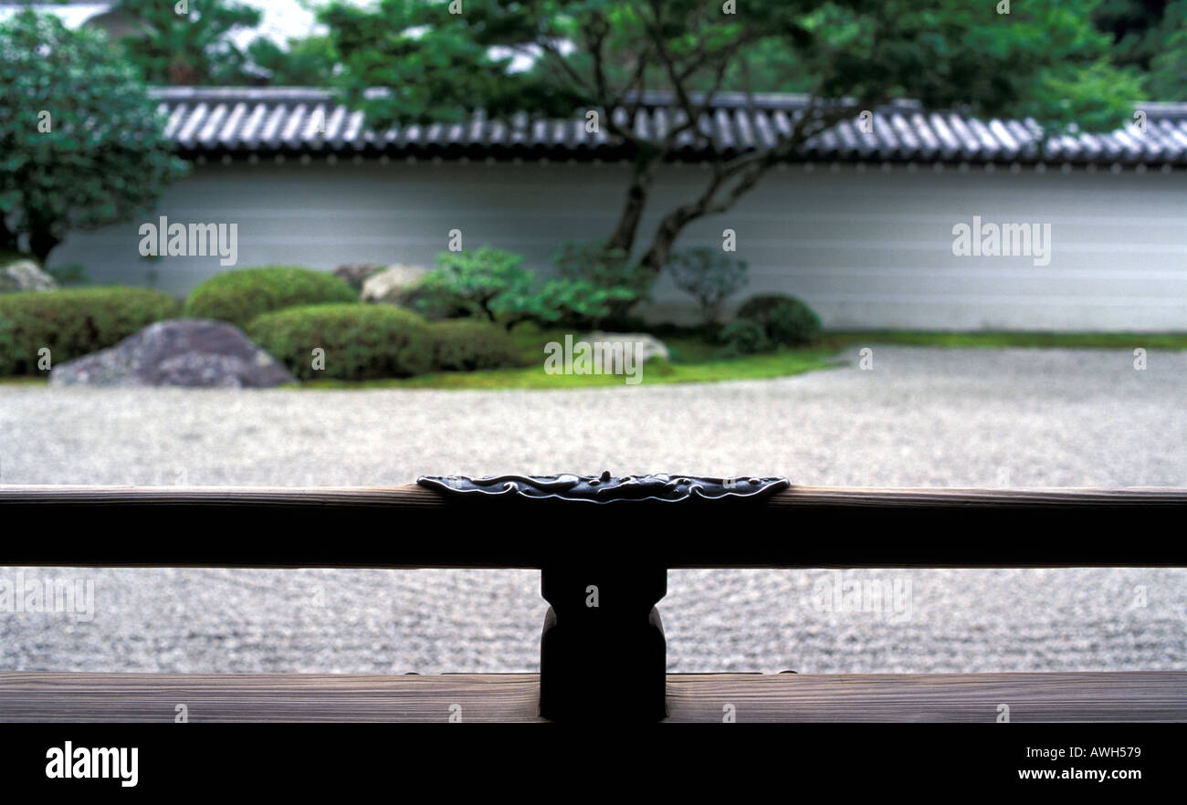 Wooden veranda of Nanzen ji Temple with adjacent Zen garden Kyoto Japan ...