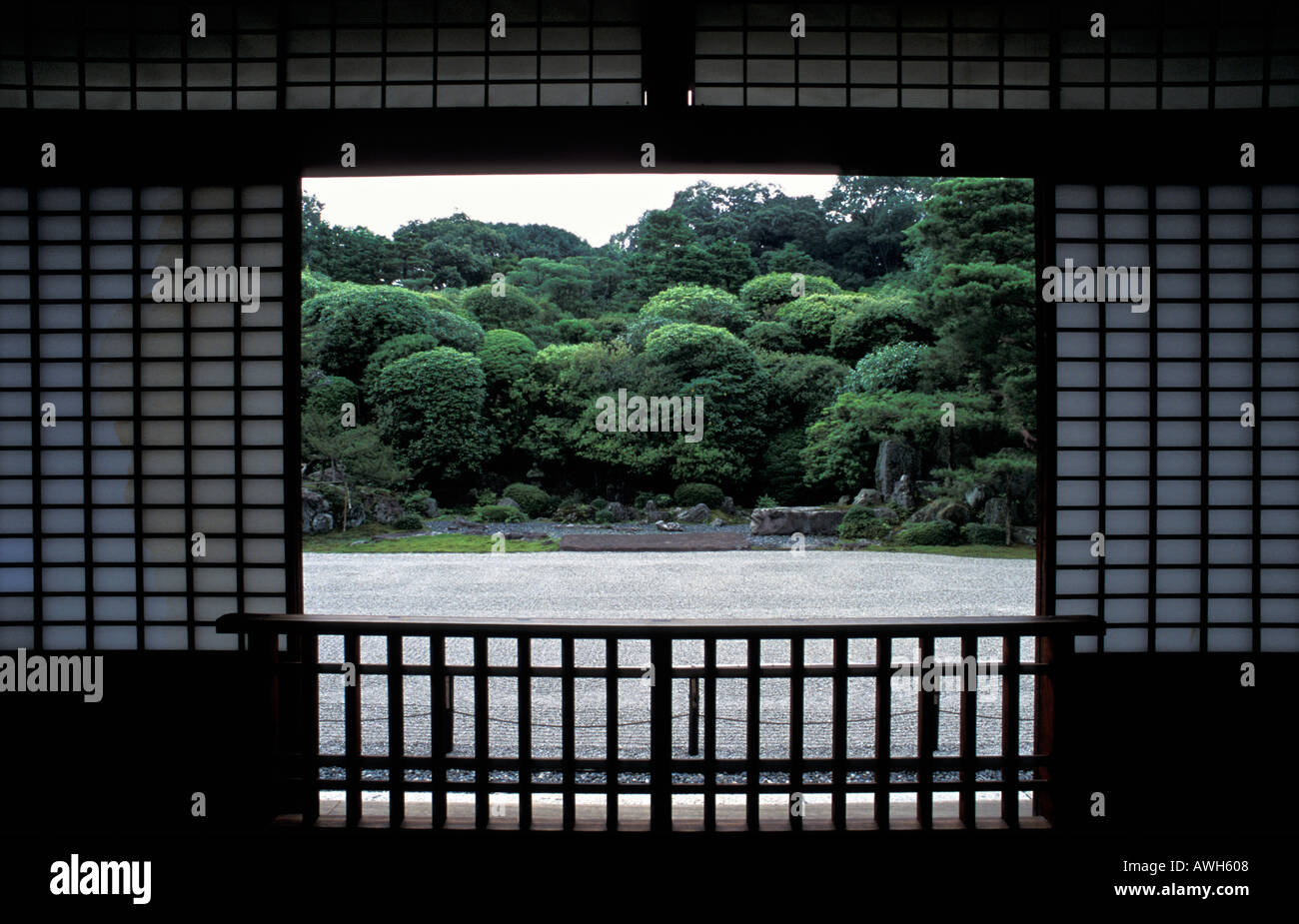 Konchi in Zen garden viewed through sliding doors of the Temple Kyoto ...