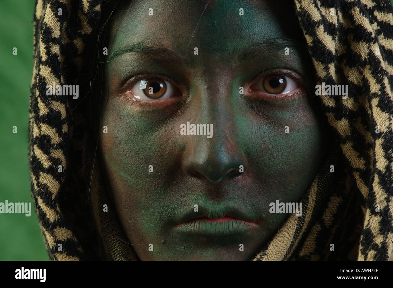 girl with green face and Arab Shemagh head scarf dsc 6245 Stock Photo ...