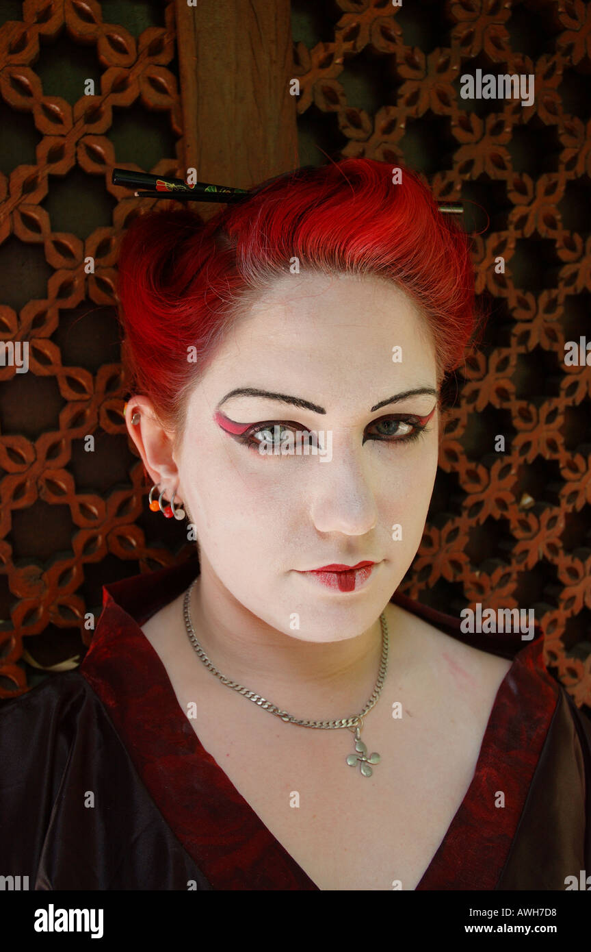 young european goth dressed as japanese geisha girl dsc 7107 Stock ...