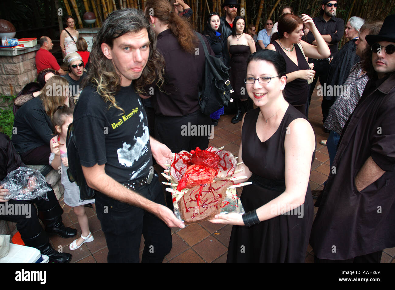 cooks holding Gory open thorax novelty cake Goth wedding dsc 7171 Stock ...