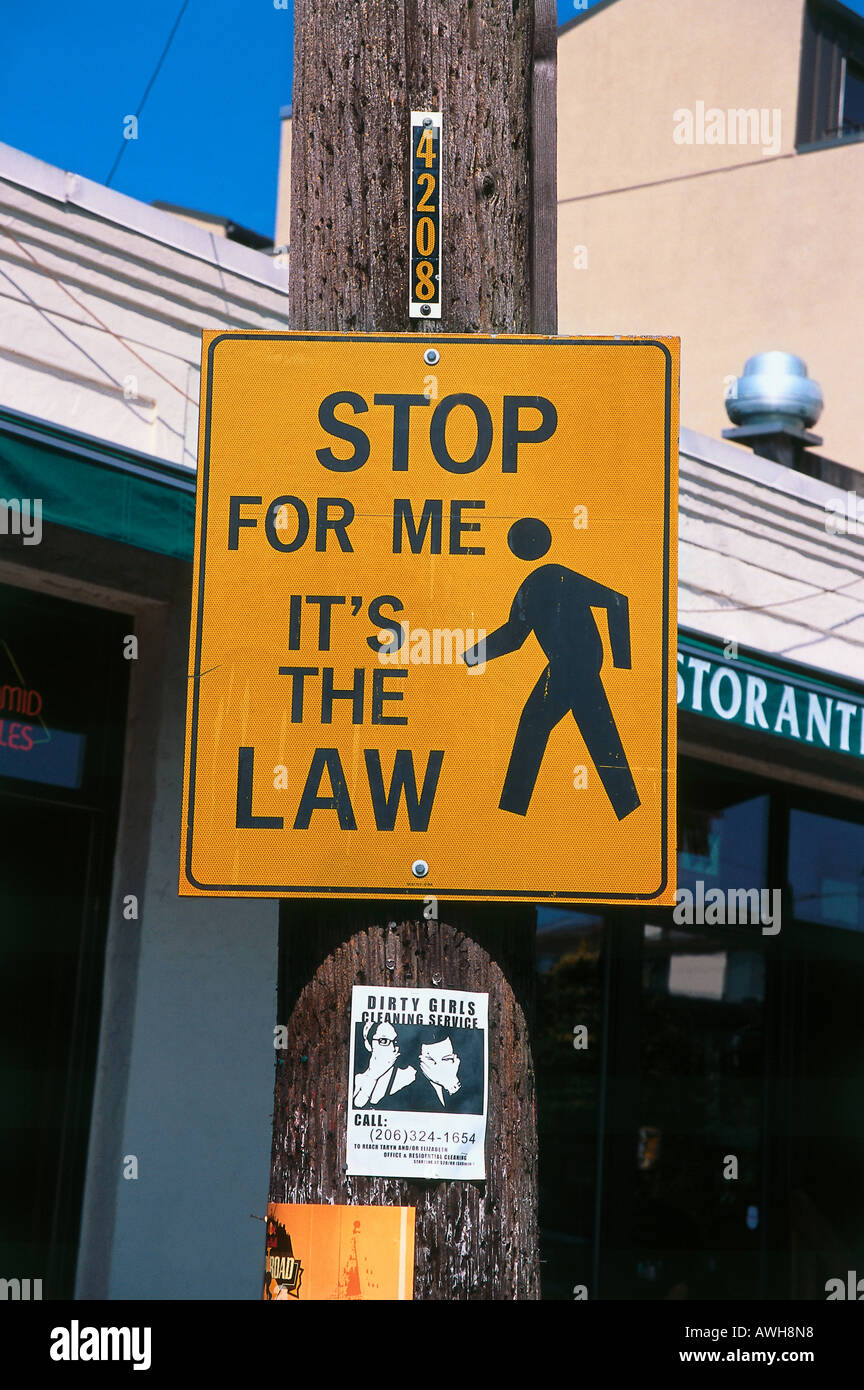 USA, Pacific Northwest, Washington State, Seattle, traffic sign ...