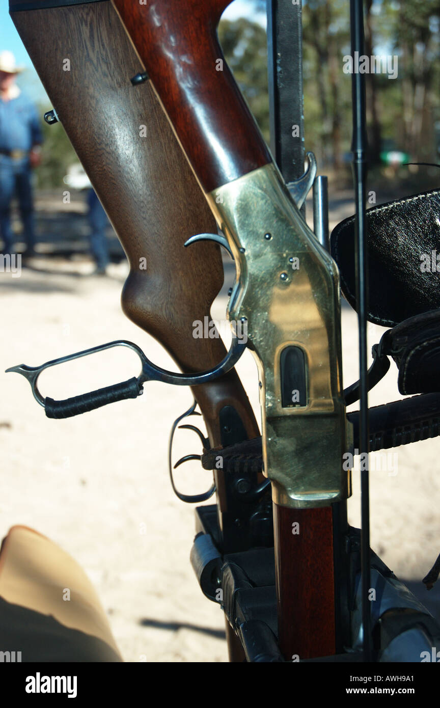 lever action rifles at shooting range dsc 2802 Stock Photo - Alamy