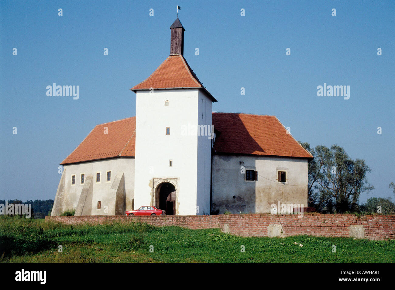 Croatia, Slovonia, Northern Counties, Durdevac, facade and entrance of ...