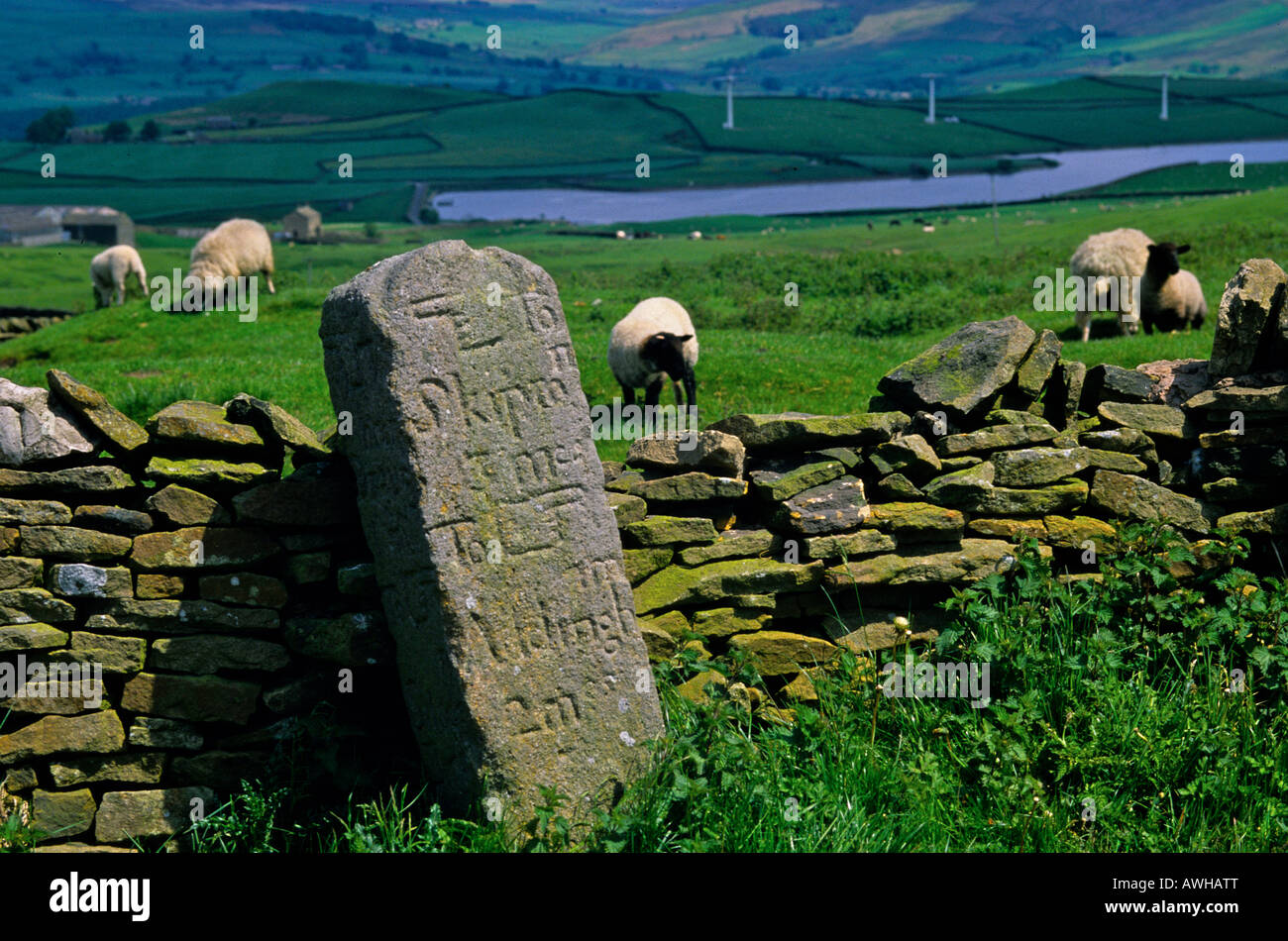 Old milestone giving distances to Skipton and Addingham, West Yorkshre ...