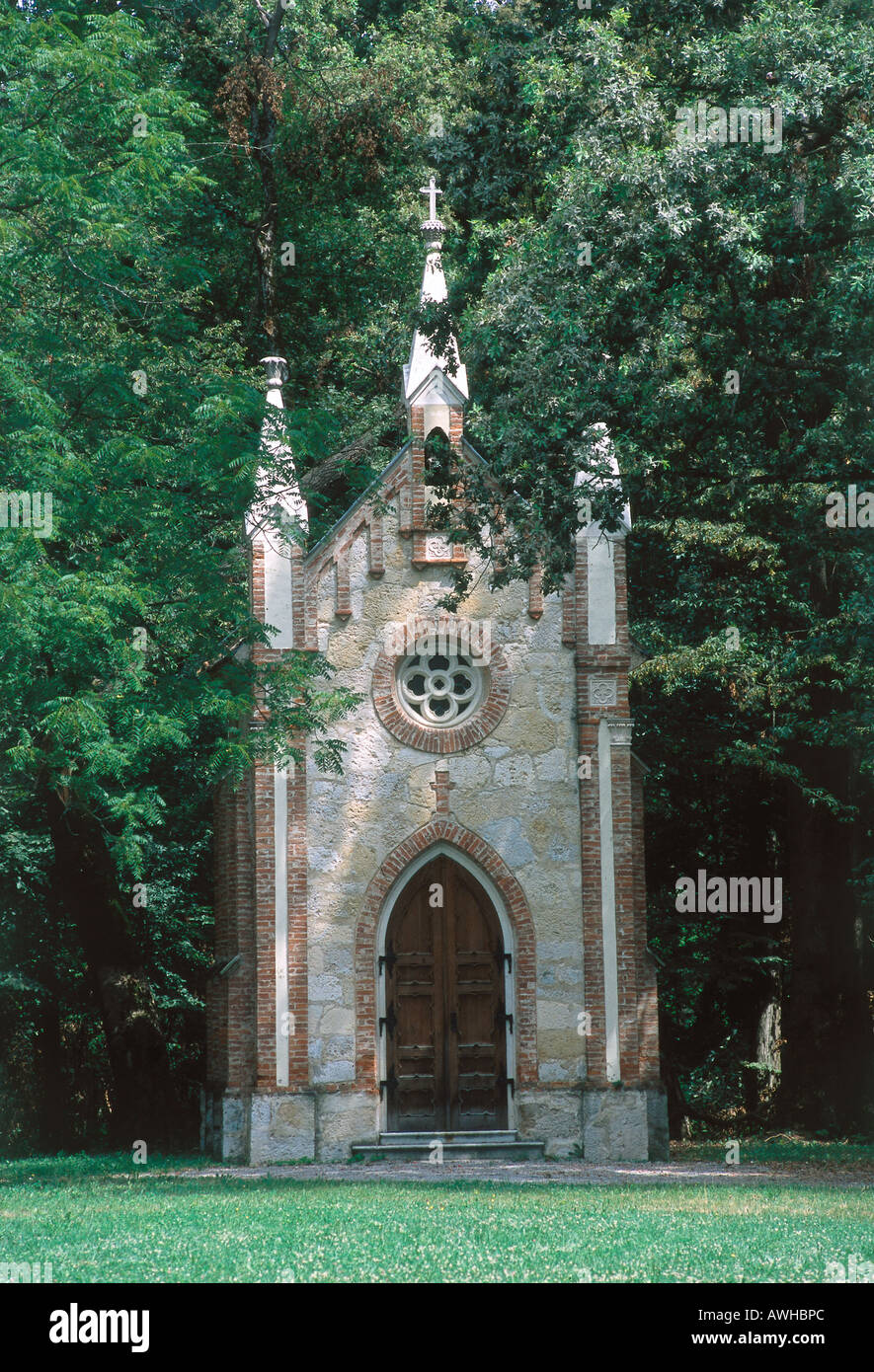 Croatia, Central Croatia, Novi Dvori, tower of Neo-Romanesque building ...