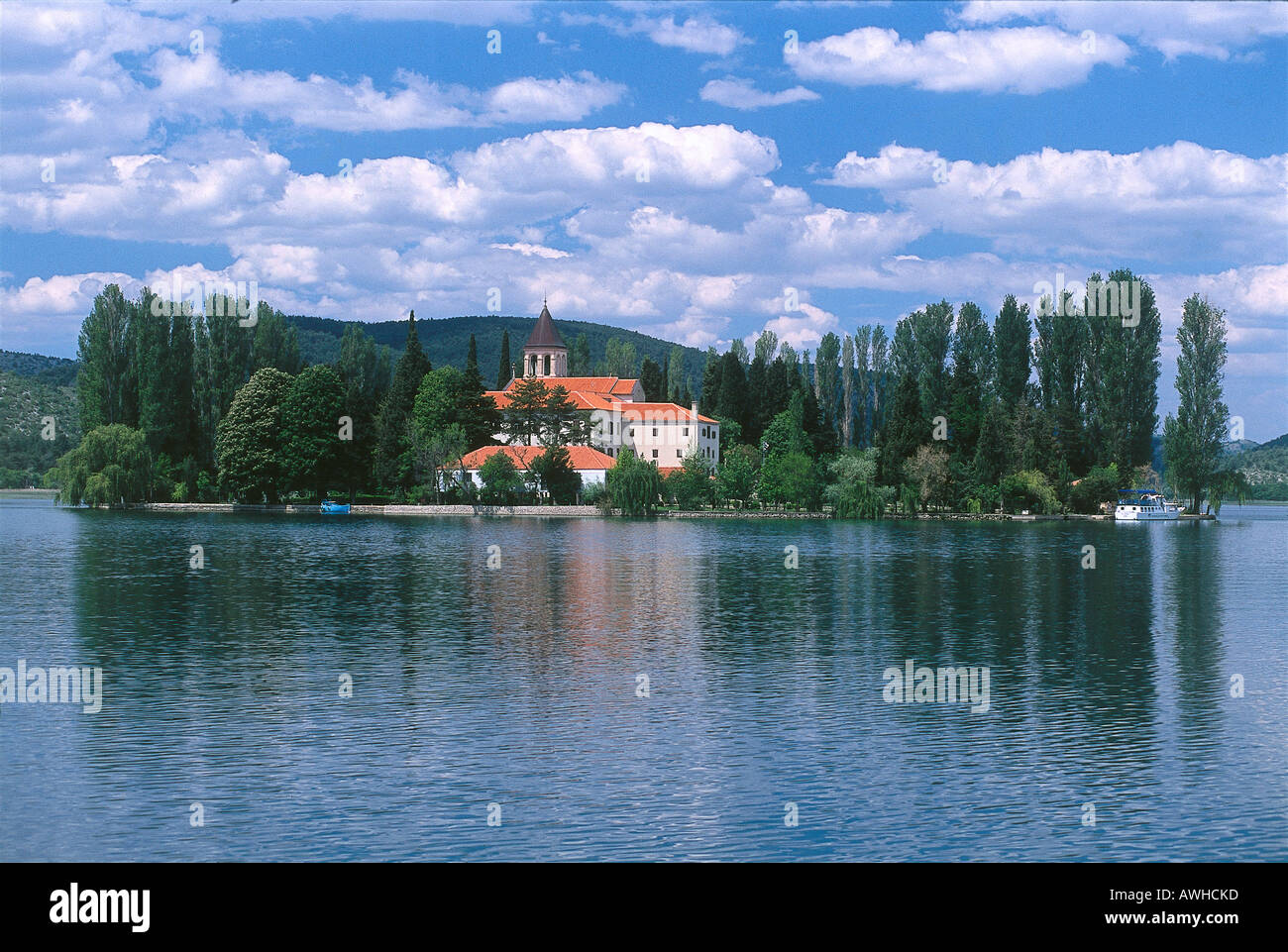 Monastery of visovac standing on island in middle of lake hi-res stock ...