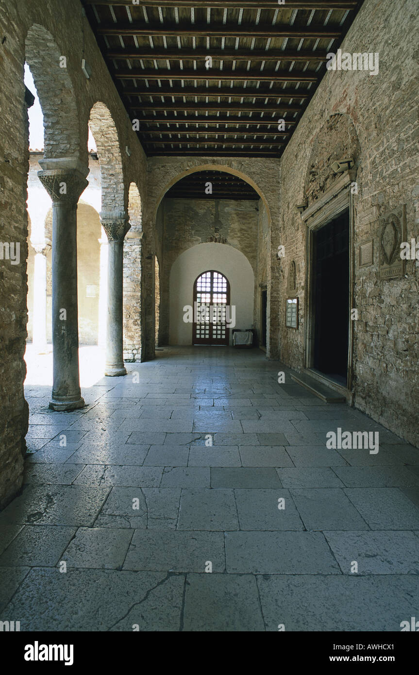 Croatia, Istria, Porec, Basilica of Euphrasius, atrium with roughly ...