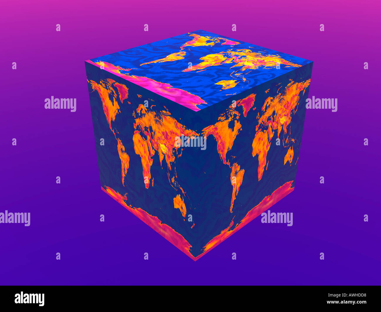 Planet Earth represented as a Cube representing Global Warming Stock ...