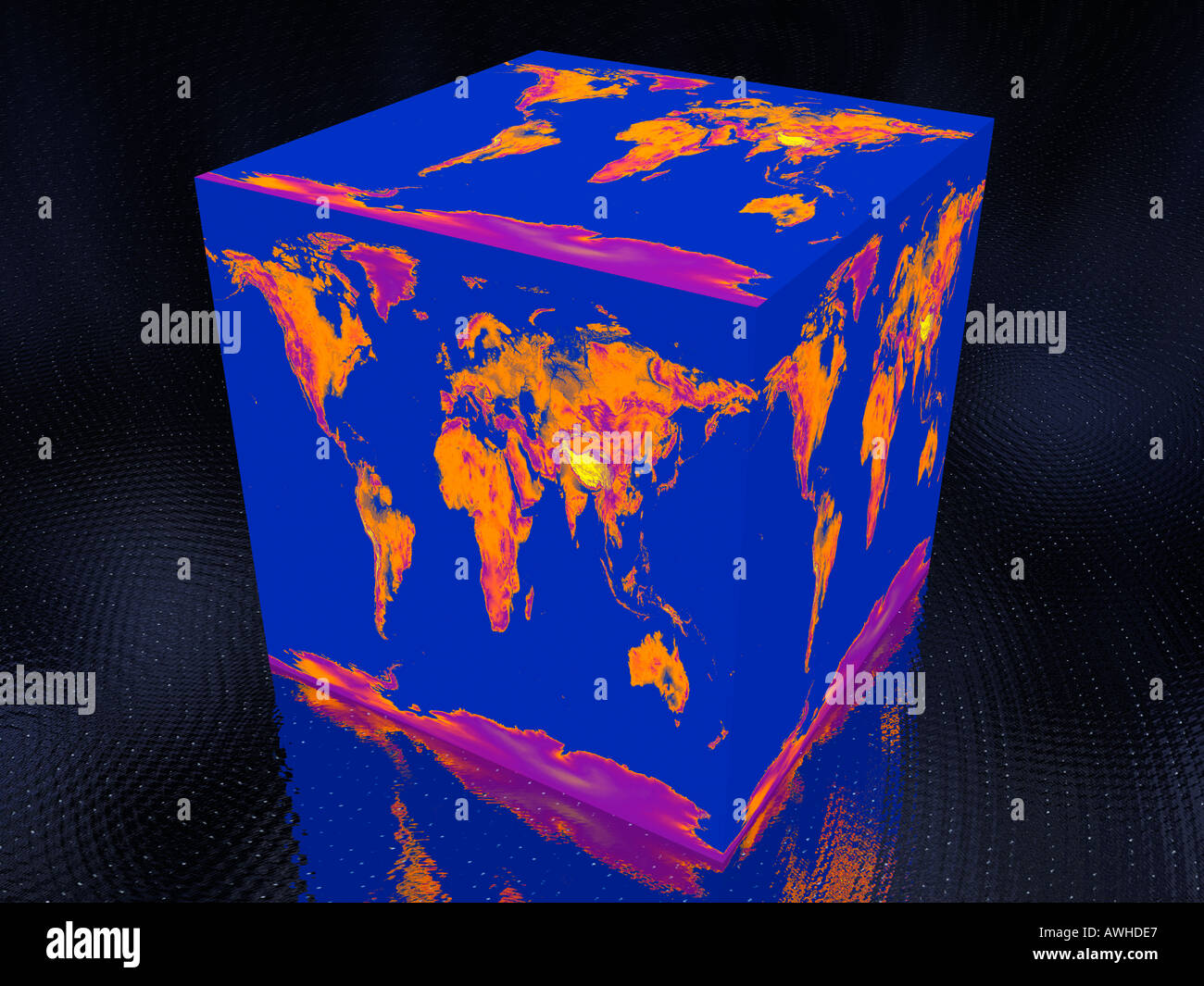 Overheating cubed world map meltdown graphic illustration hi-res stock ...