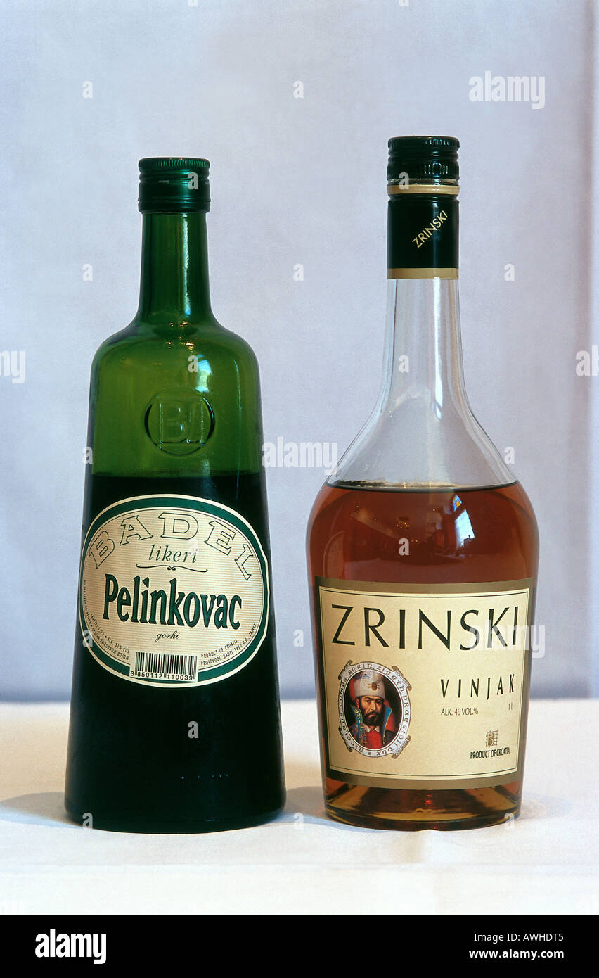 Croatia, bottles containing Pelinkovac liqueur and Zrinski brandy Stock ...