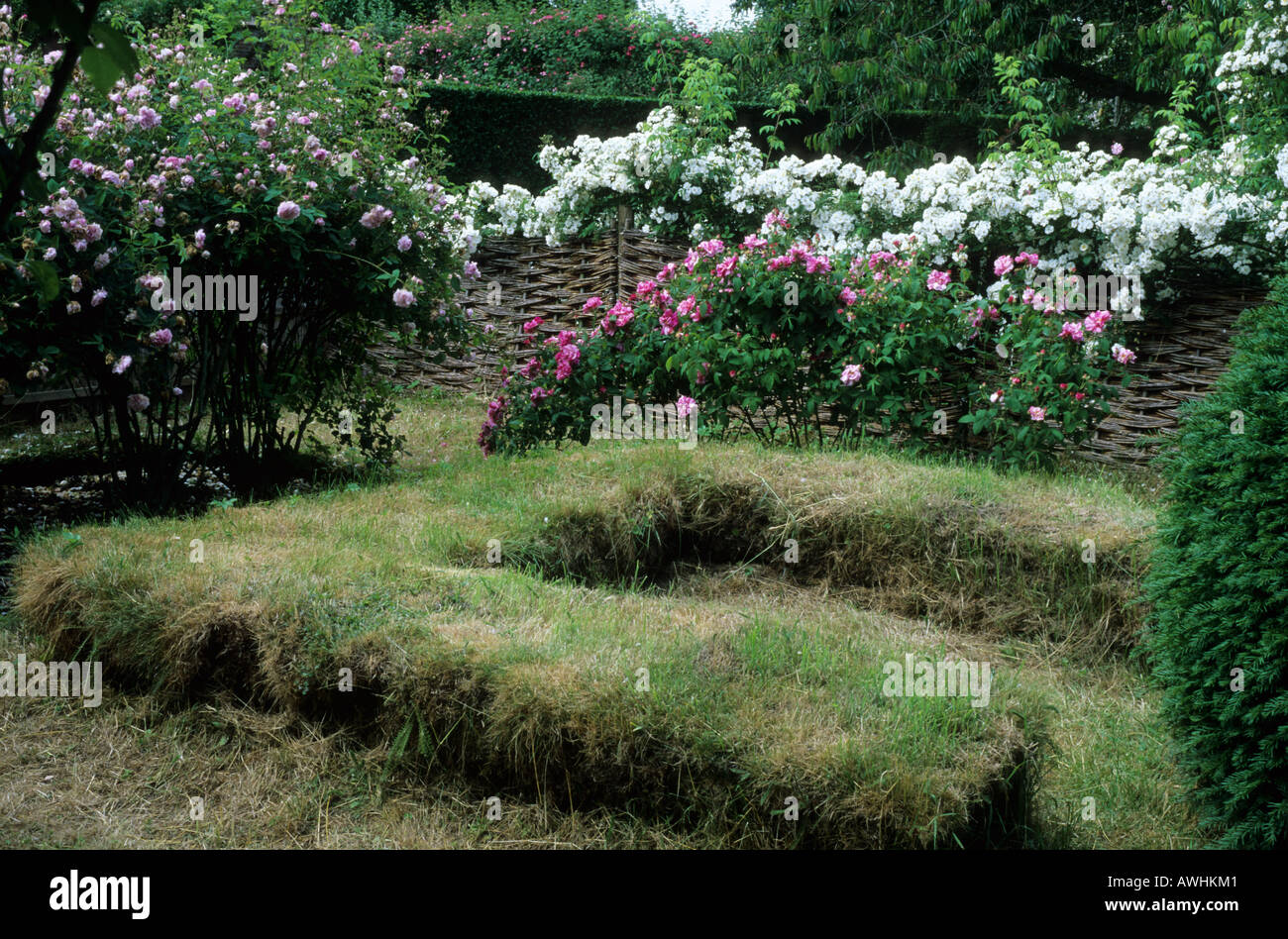 Turf Seating Rose Garden Medieval style Mannington Hall Norfolk wattle ...