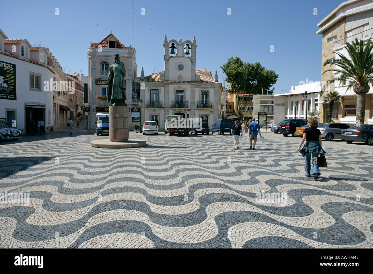 An undulating design paved into a cobbled plaza in Cascais, Portugal ...