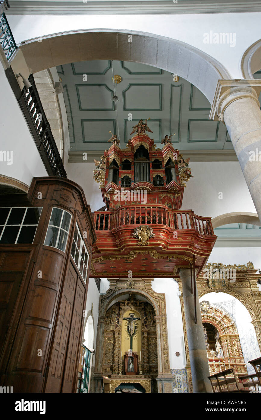 A fancy red pipe organ inside the cathedral of Velha itself inside the ...