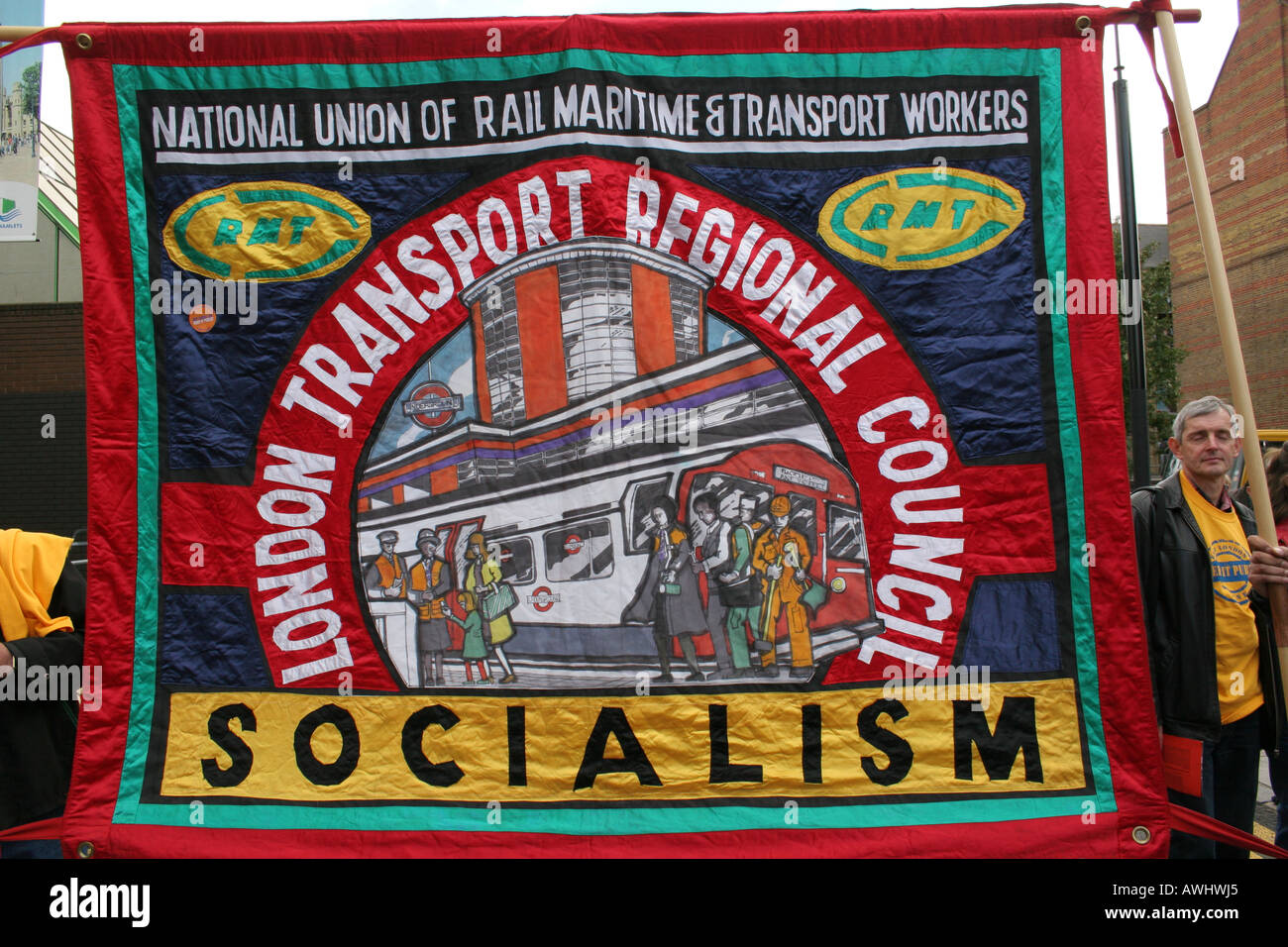Socialist banner at a rally in London Stock Photo - Alamy
