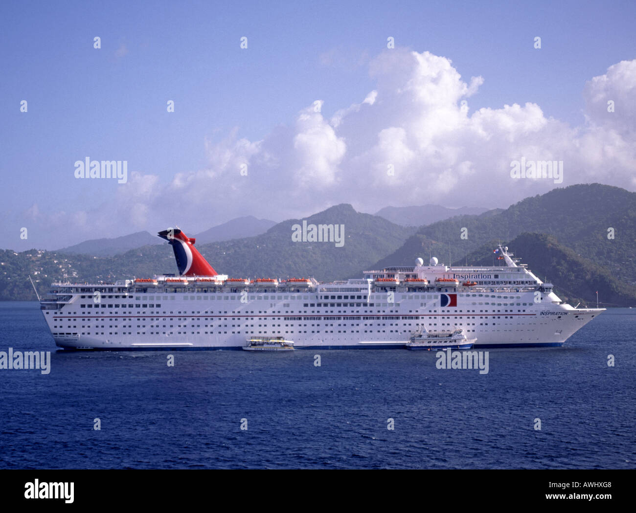 Large cruise ship Inspiration moored off St Georges harbour Grenada ...