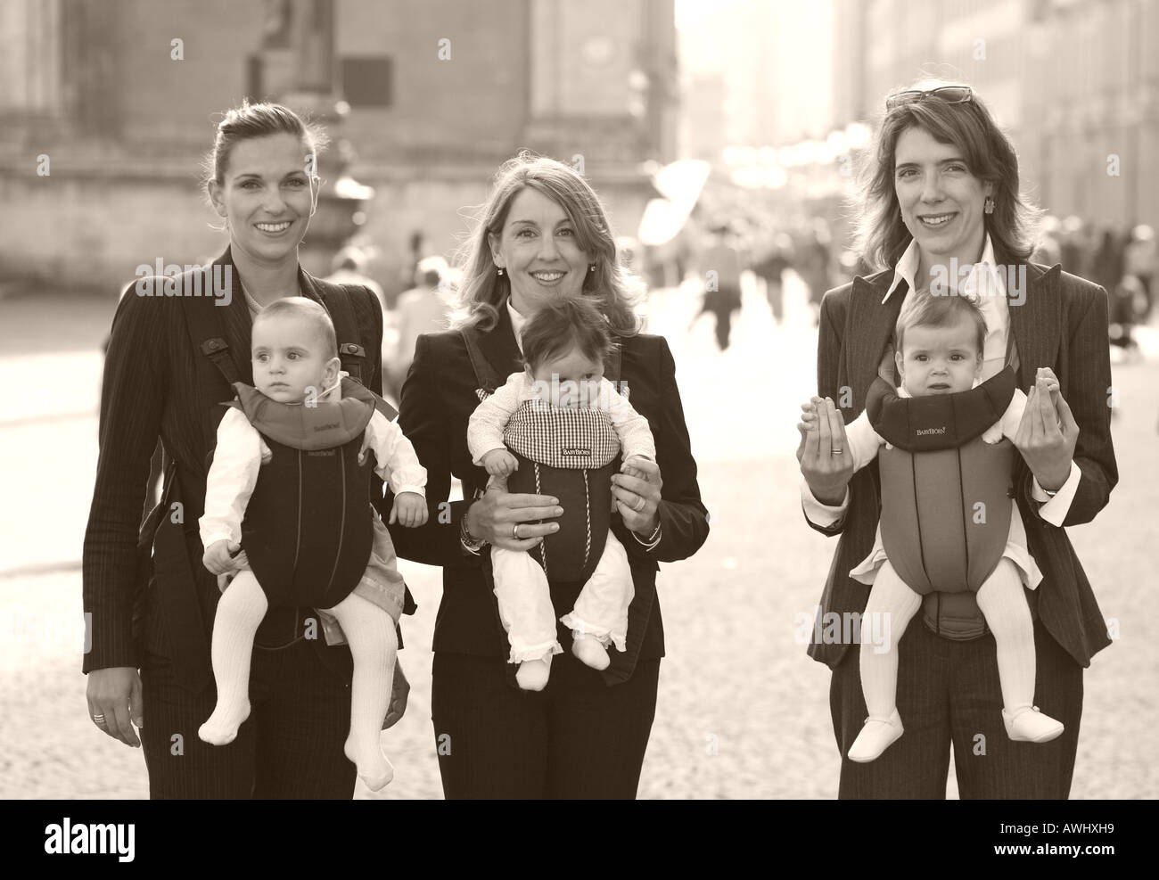 Three business women with their babies going to work manager executive ...