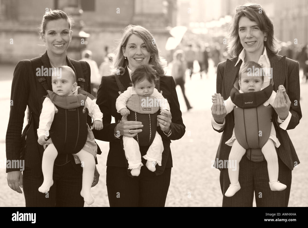 Three business women with their babies going to work manager executive ...