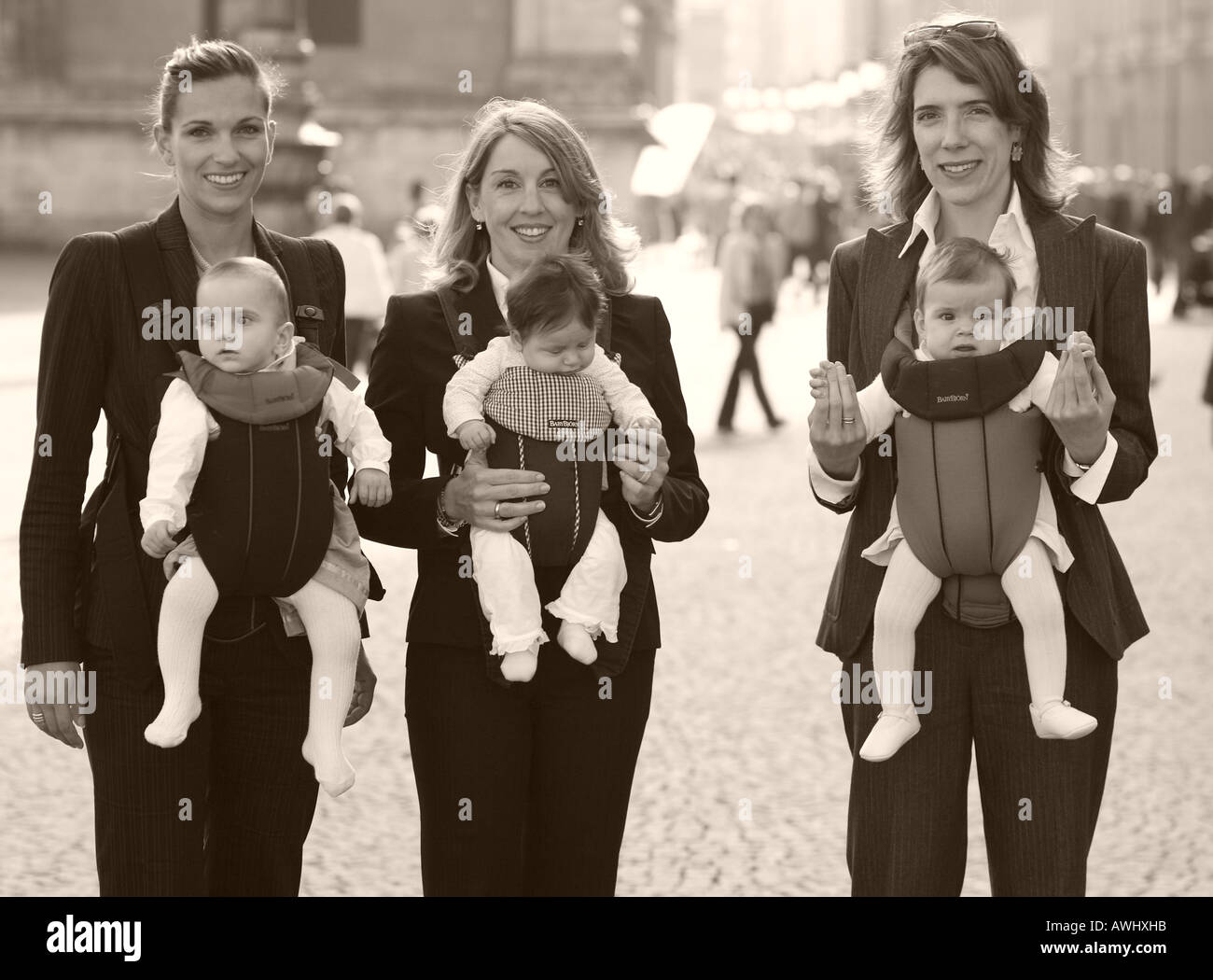 Three business women with their babies going to work manager executive ...