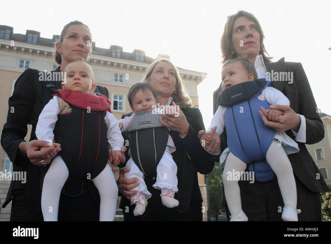 Three business women with their babies going to work manager executive ...