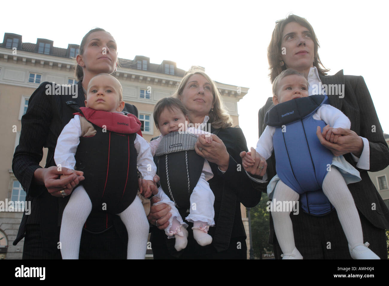 Three business women with their babies going to work manager executive ...