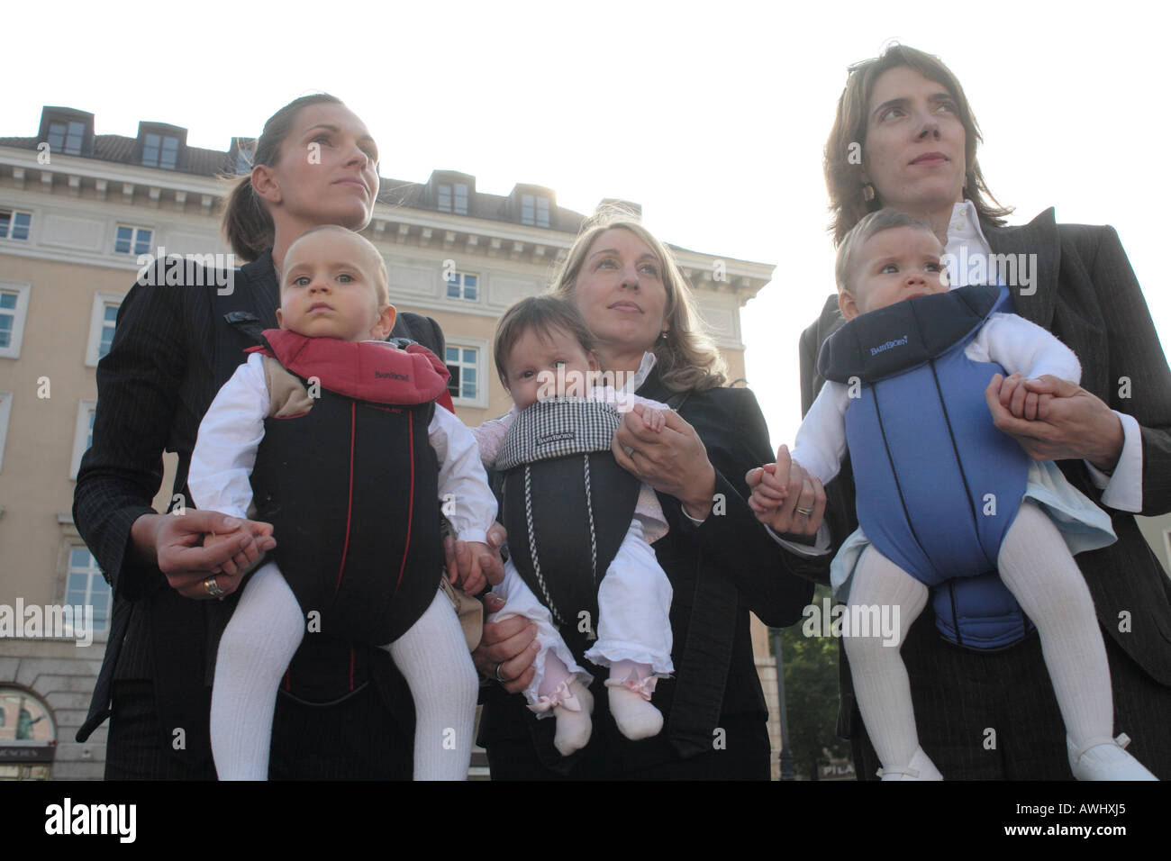 Three business women with their babies going to work manager executive ...