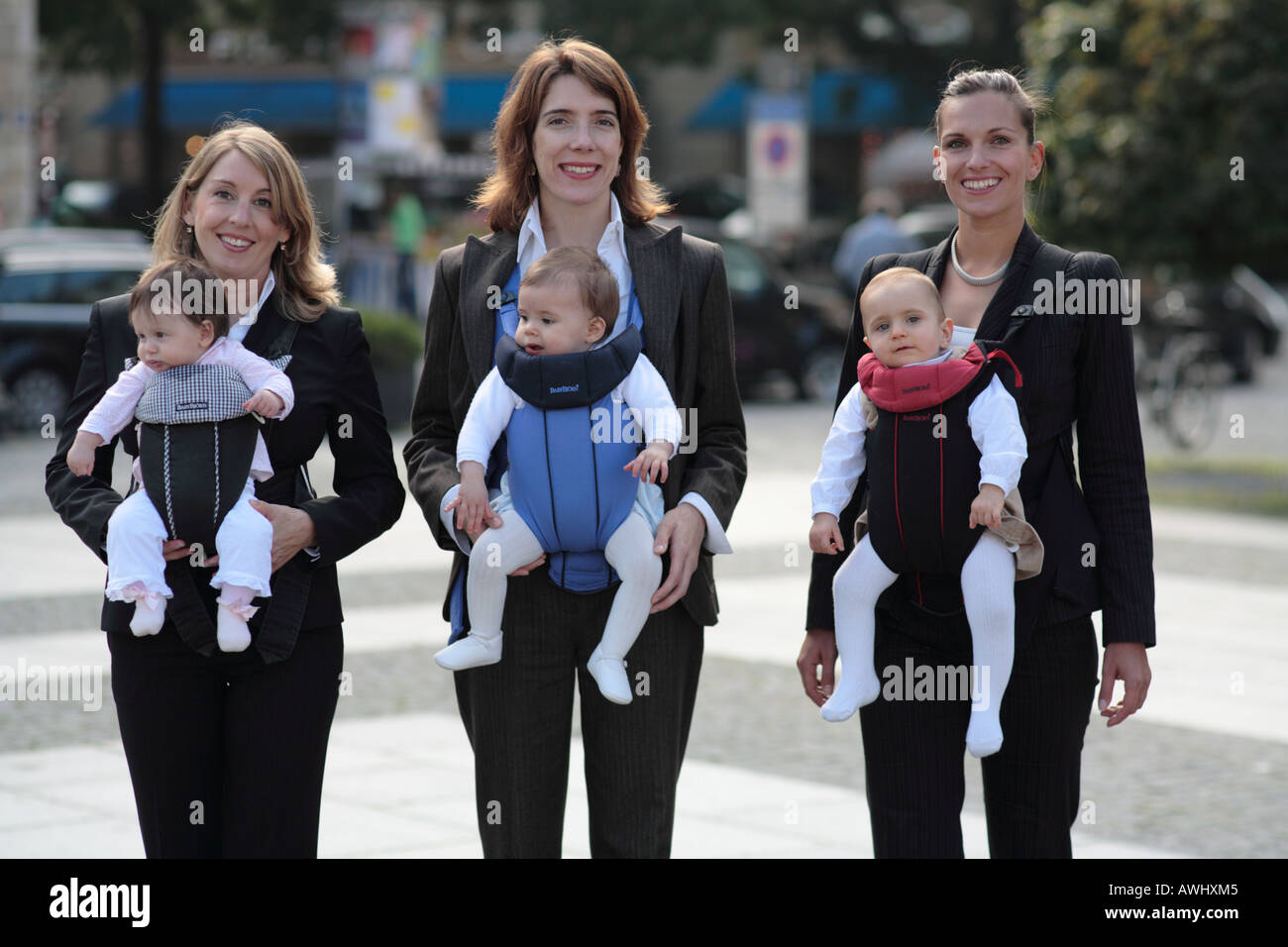 Three business women with their babies going to work manager executive ...