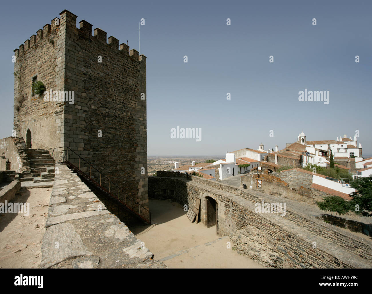 The castle tower in Monseraz cidadela or citadel village in western ...