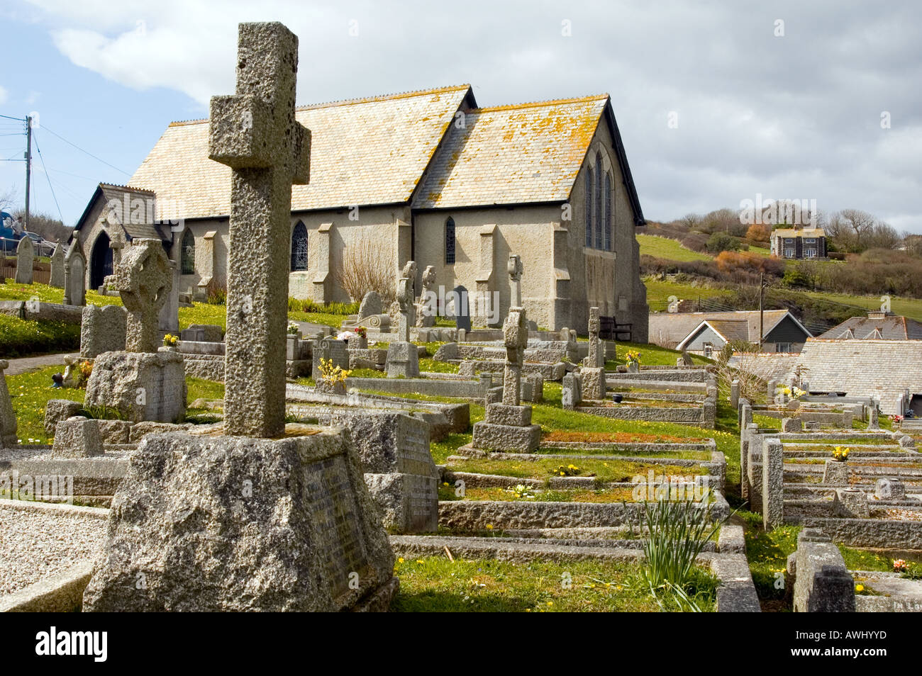 Coverack Church and graveyard Stock Photo - Alamy