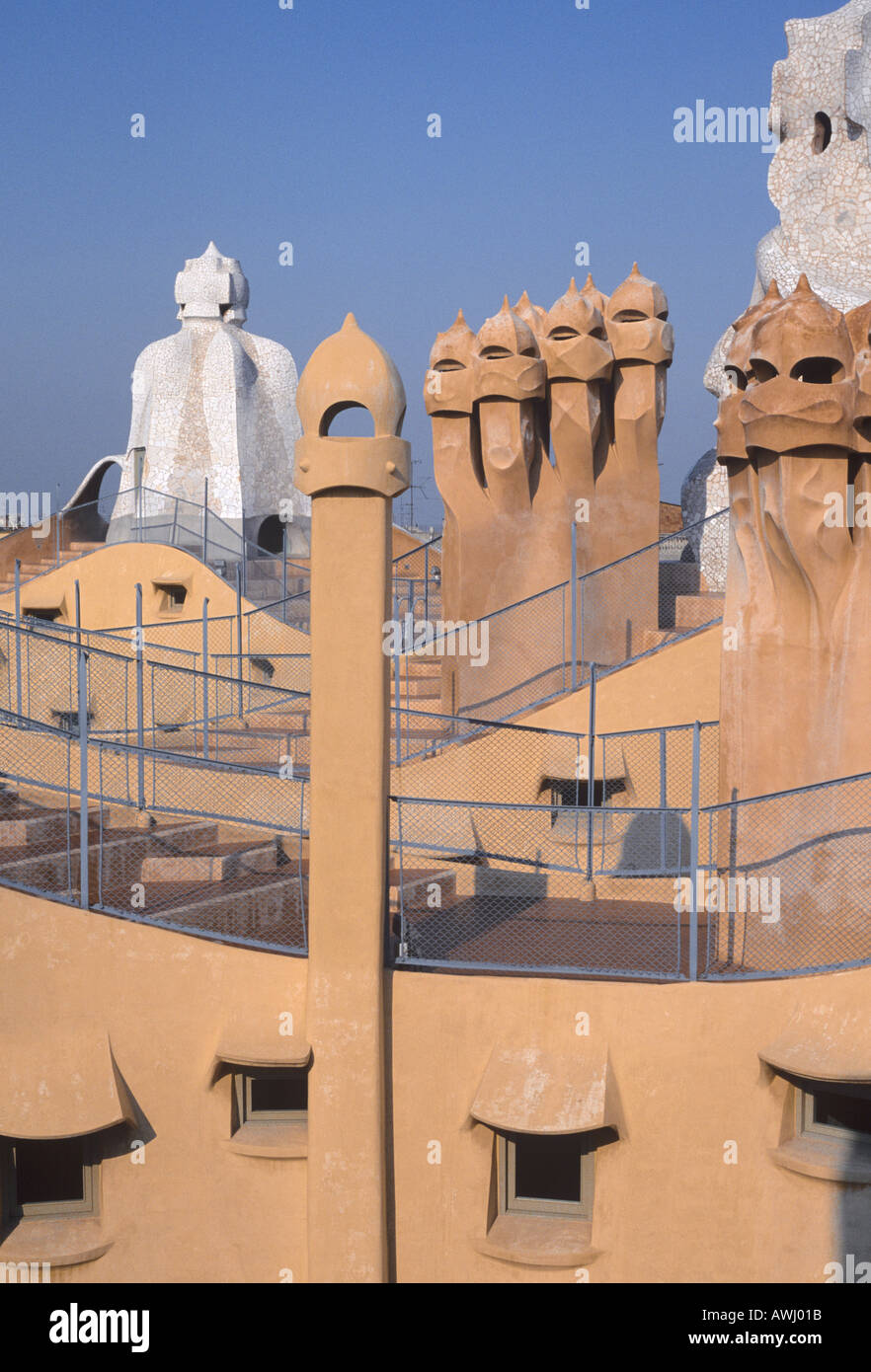 Roof terrace of the Casa Mila Barcelona La Pedrera built by Antoni ...