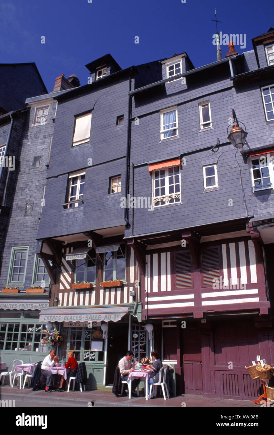 open air restaurant cafe harbour front honfleur calvados normandy ...