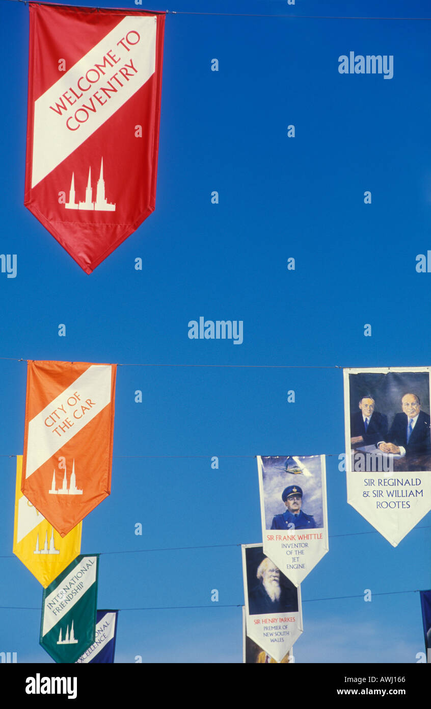 Colourful banners depicting local events and characters from Coventry ...