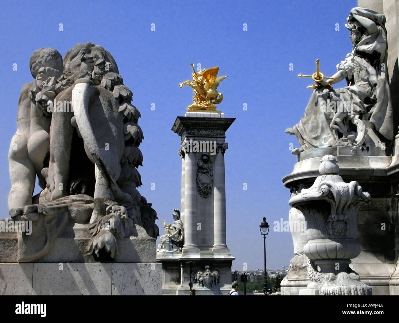 Paris Pont Alexandre III bridge with monumental sculptures Stock Photo ...