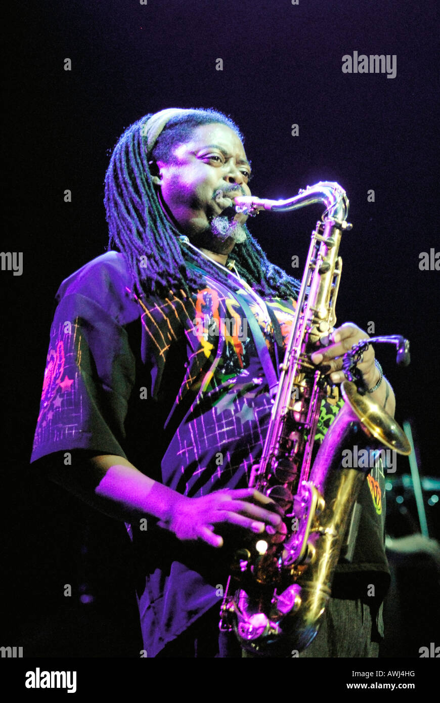 Courtney Pine playing saxophone at The Opera House in Bournemouth Stock ...