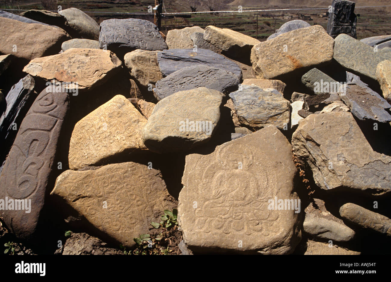 Mani Stones Himalayas Nepal Asia Stock Photo - Alamy