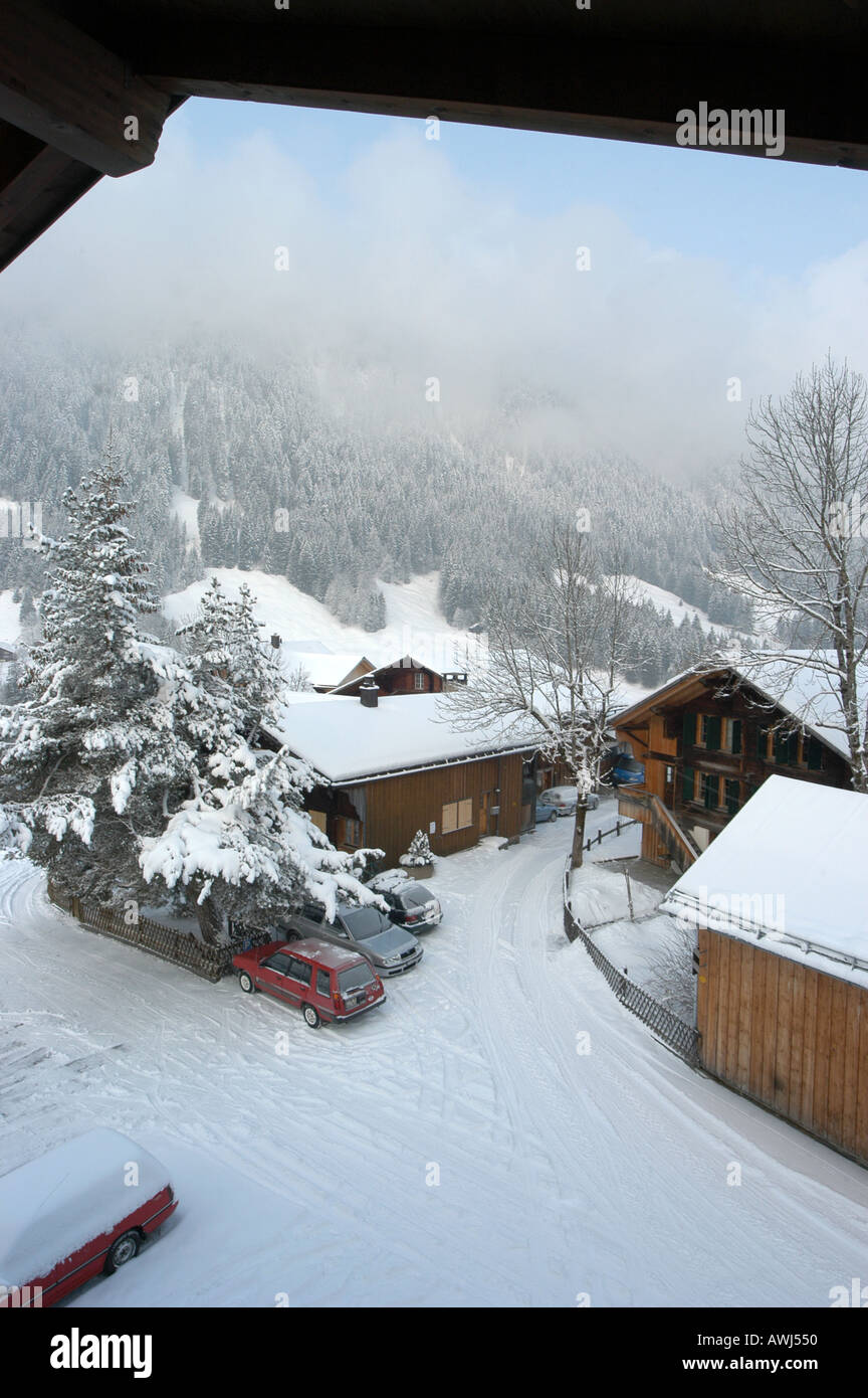 snow scene Lauenen village Gstaad Switzerland Stock Photo - Alamy