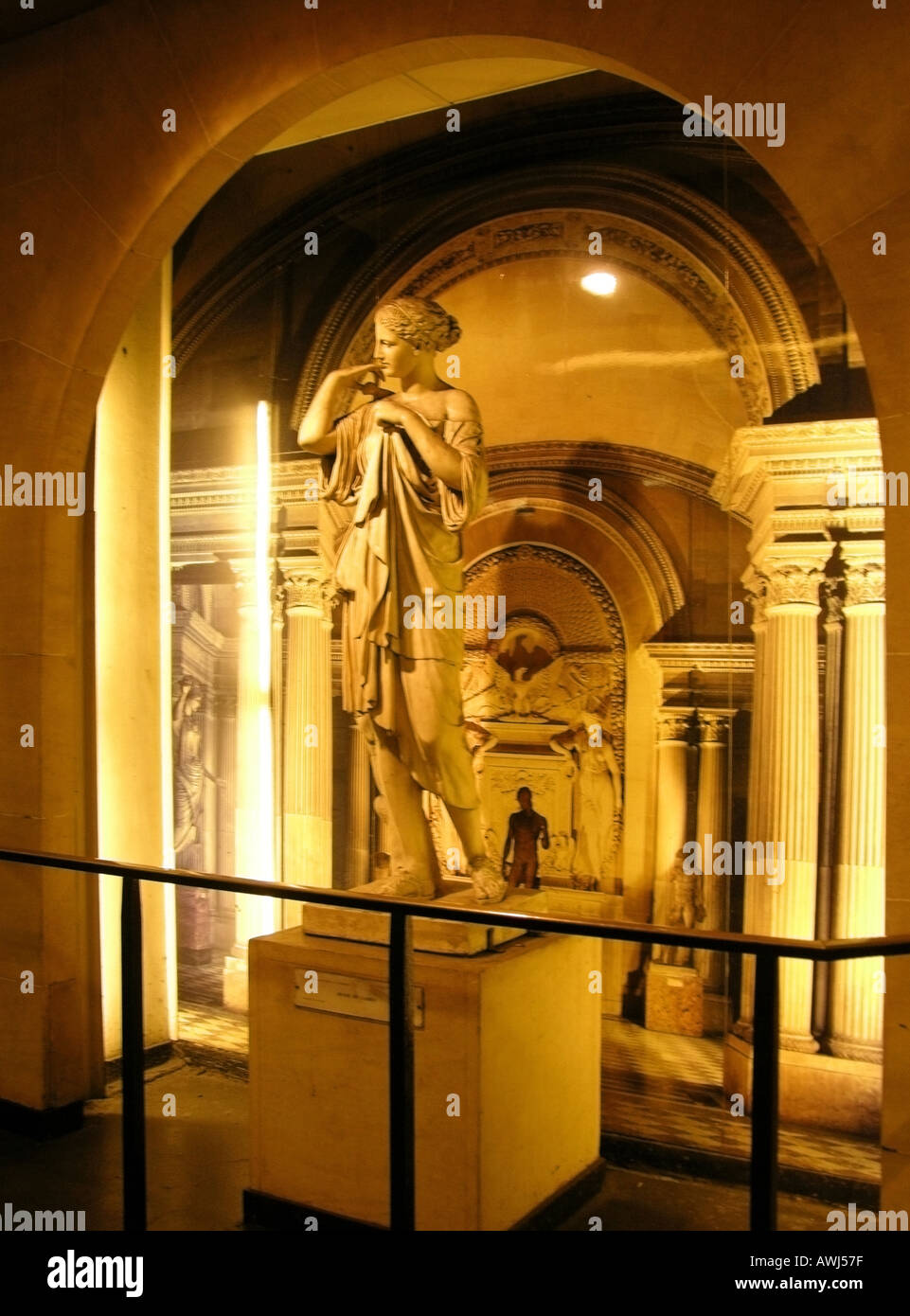 Paris Metro station Louvre with replica of classical statue on platform ...