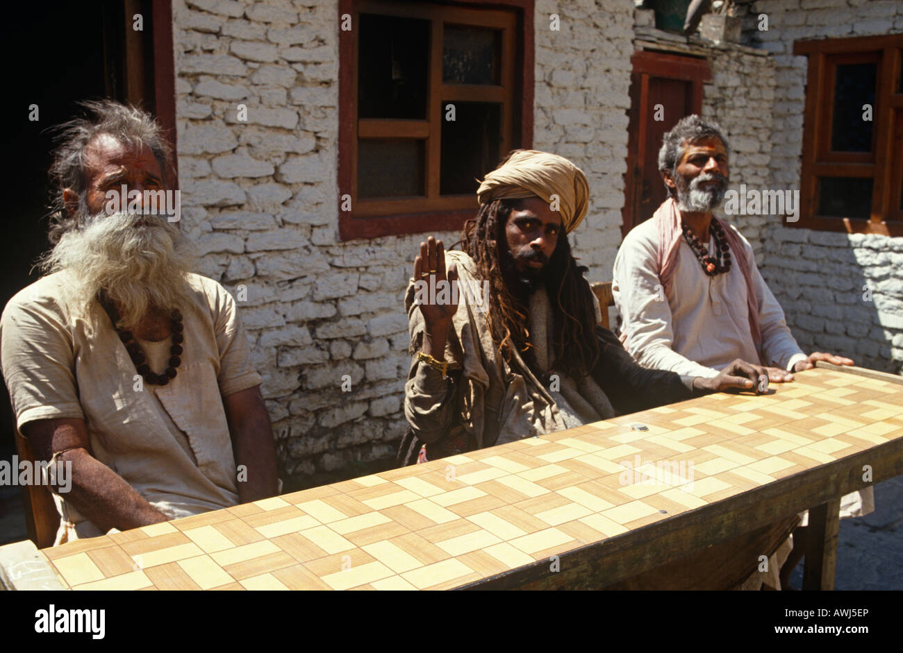 Three Sadhu Or Holy Men On Pilgrimage Himalayas Nepal Asia Stock Photo ...